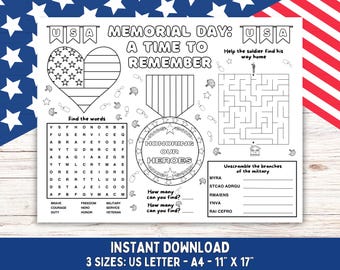 Veterans Day Printable Coloring Page & Activity Sheet, Veterans Day ...