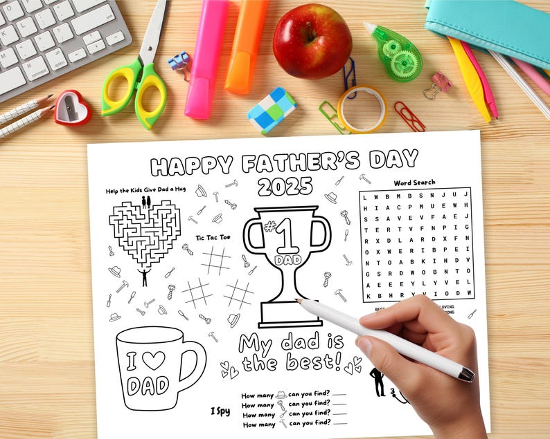 Father's Day 2025 Printable Coloring Page & Activity Sheet, Father's ...