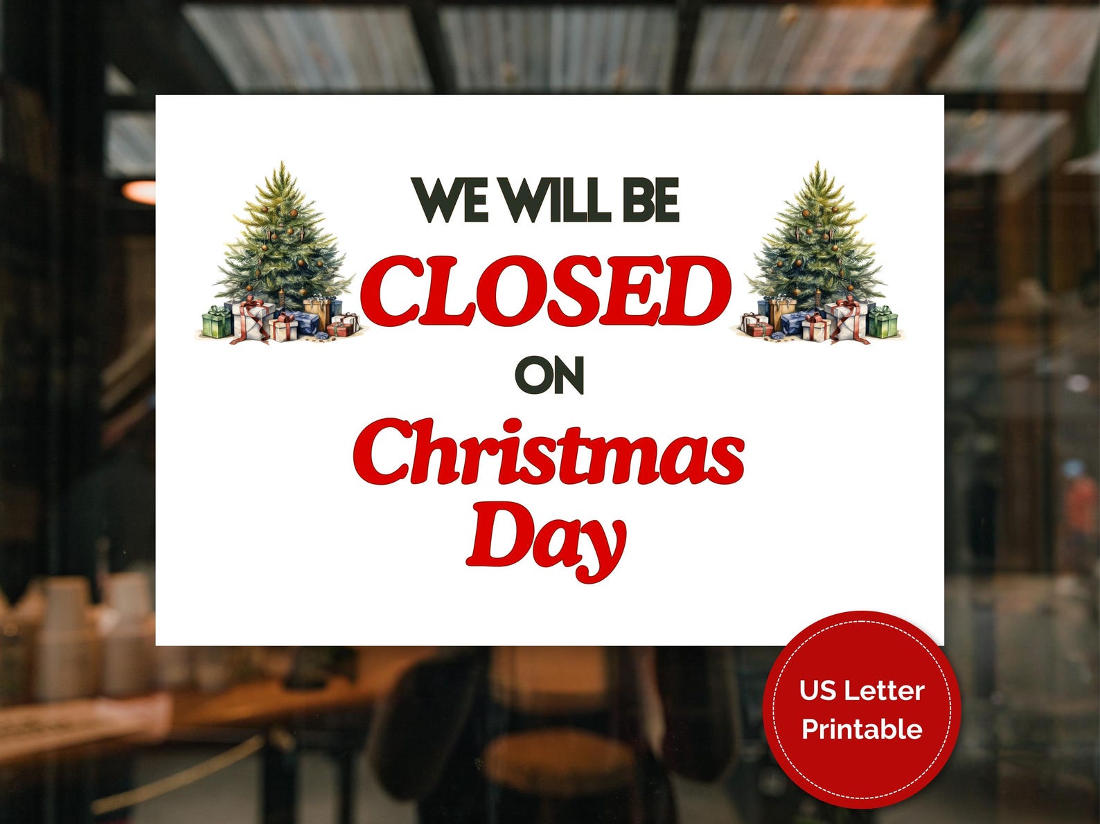 Closed for Christmas Printable Sign, Closed Christmas Day Sign, Store ...