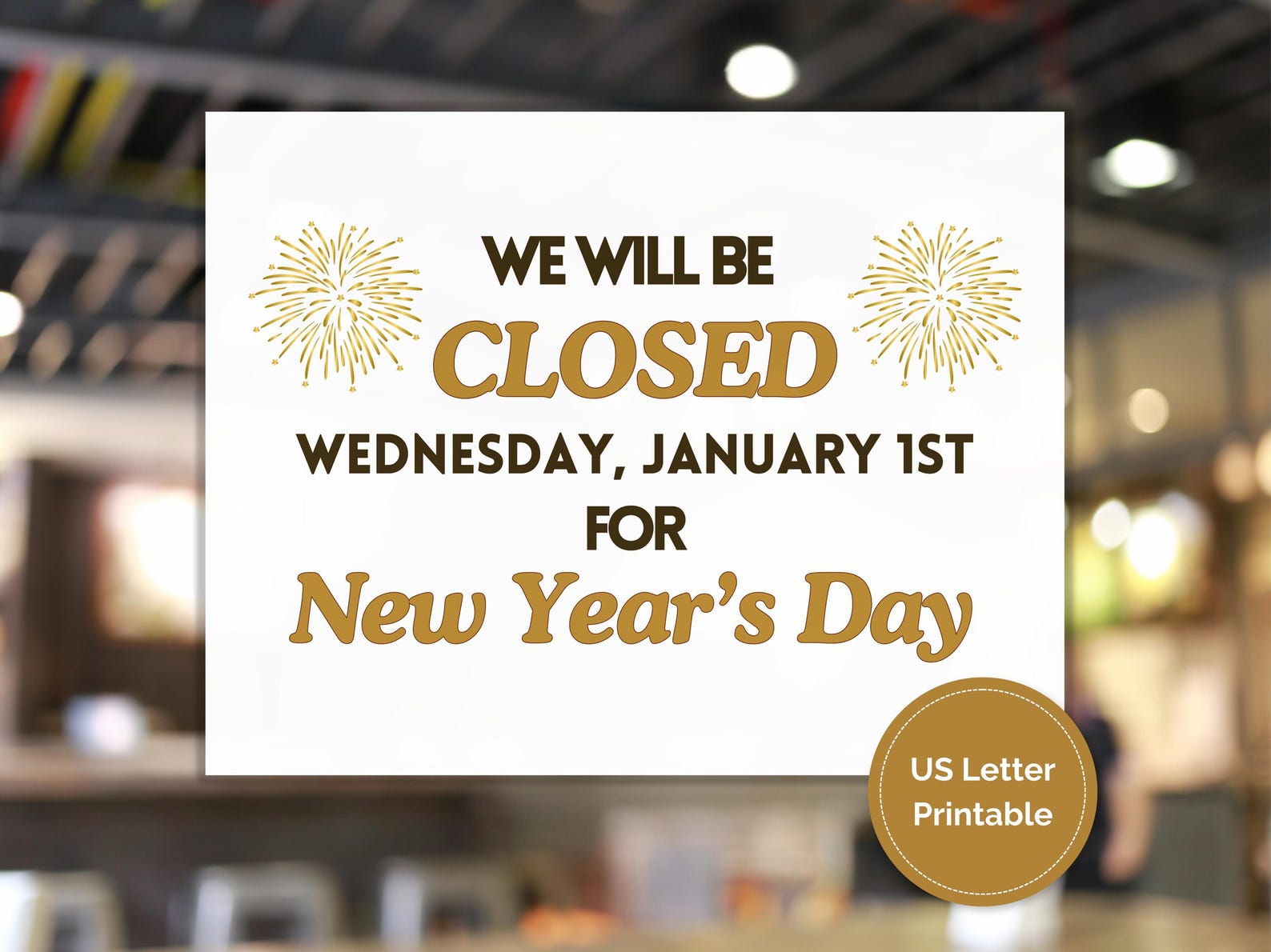 Closed for New Year's Printable Sign, Closed New Year's Day Sign, Store ...