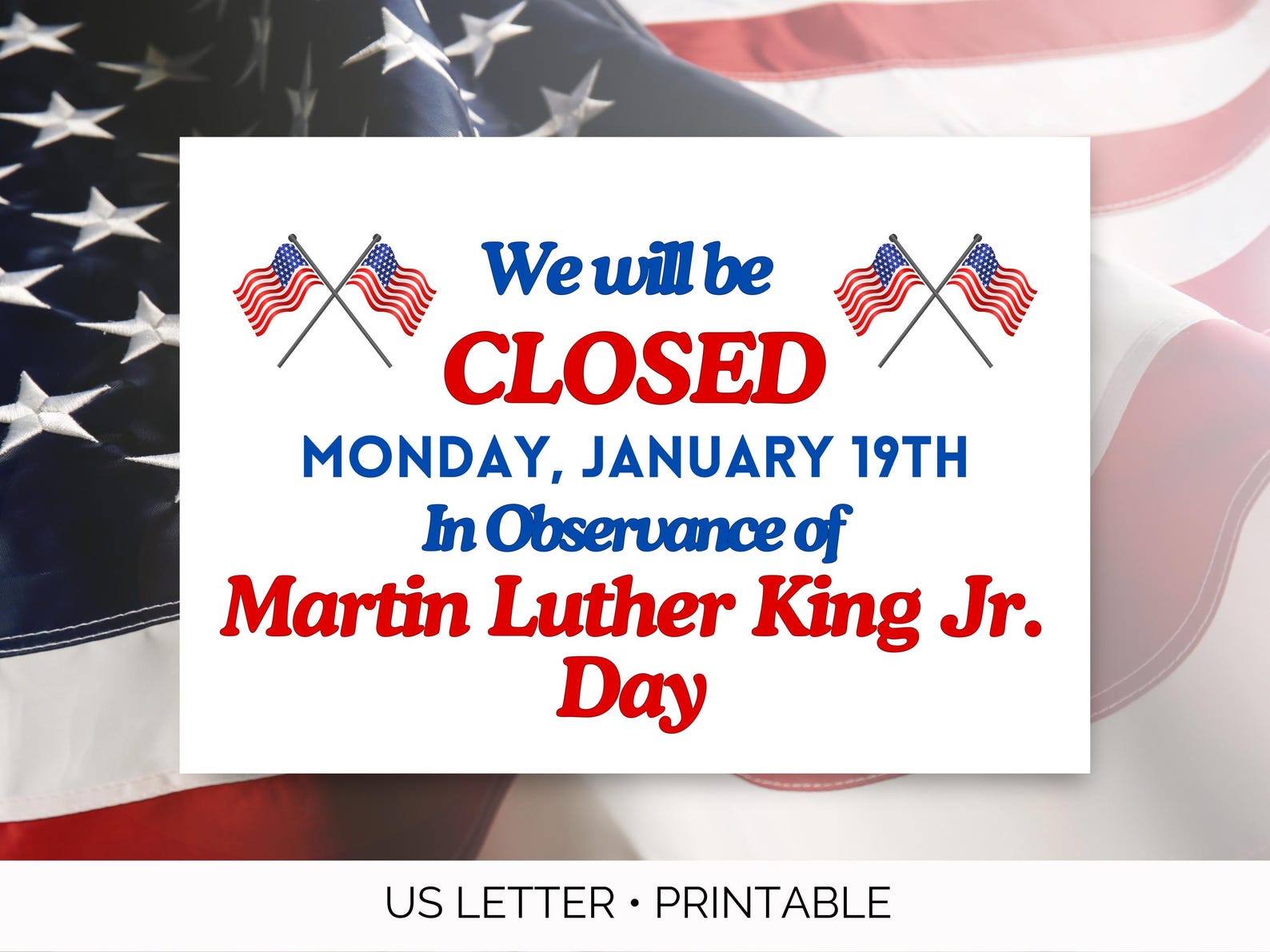 2026 Closed for Martin Luther King Jr Day Printable Sign, Closed on MLK ...