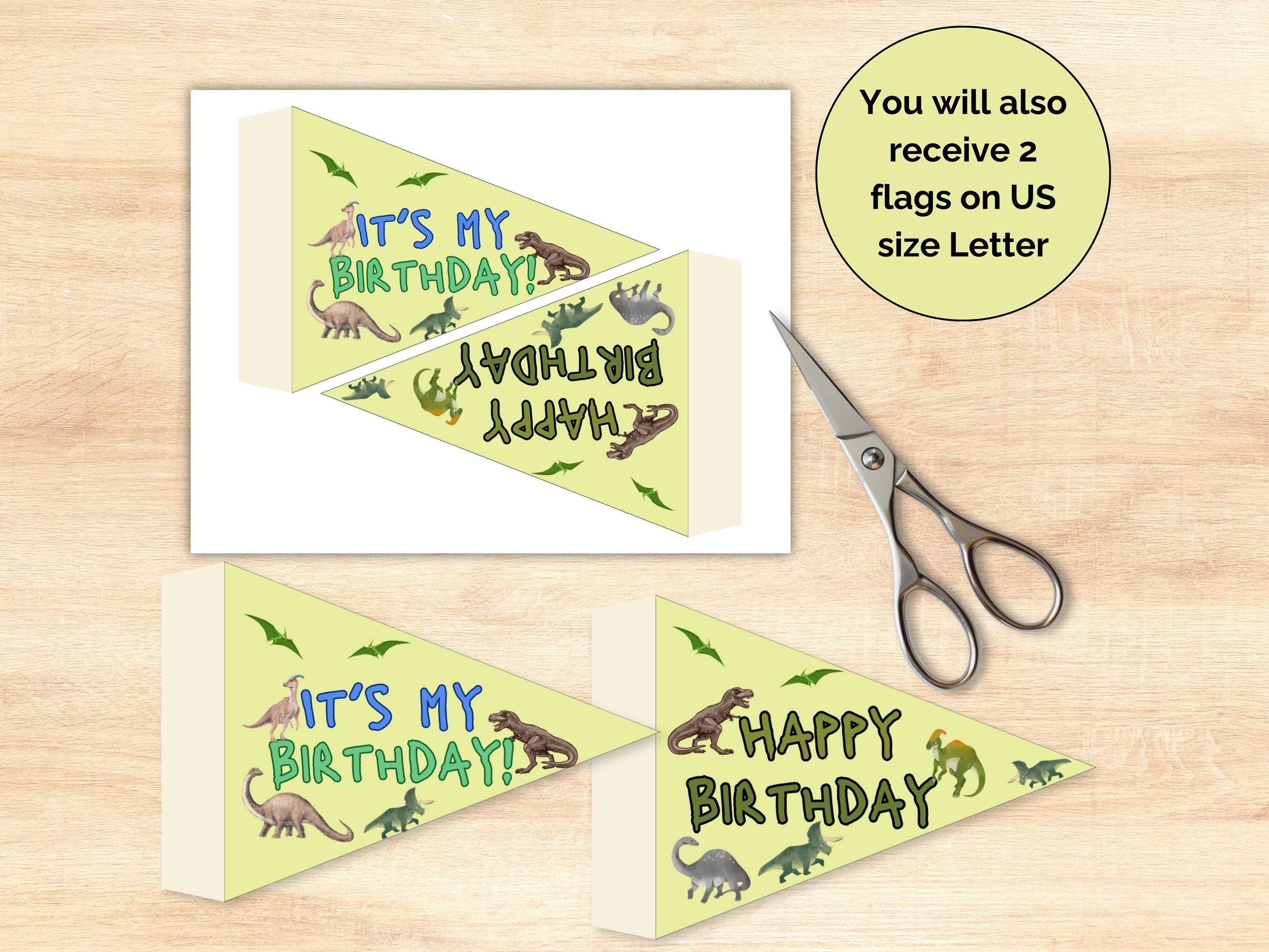 Happy Birthday Pennant Flag, Dinosaur Pennant Flag, Party Pennant, Its ...