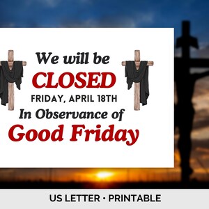 Good Friday Closed Printable Sign, Closed for Good Friday Sign, Store ...