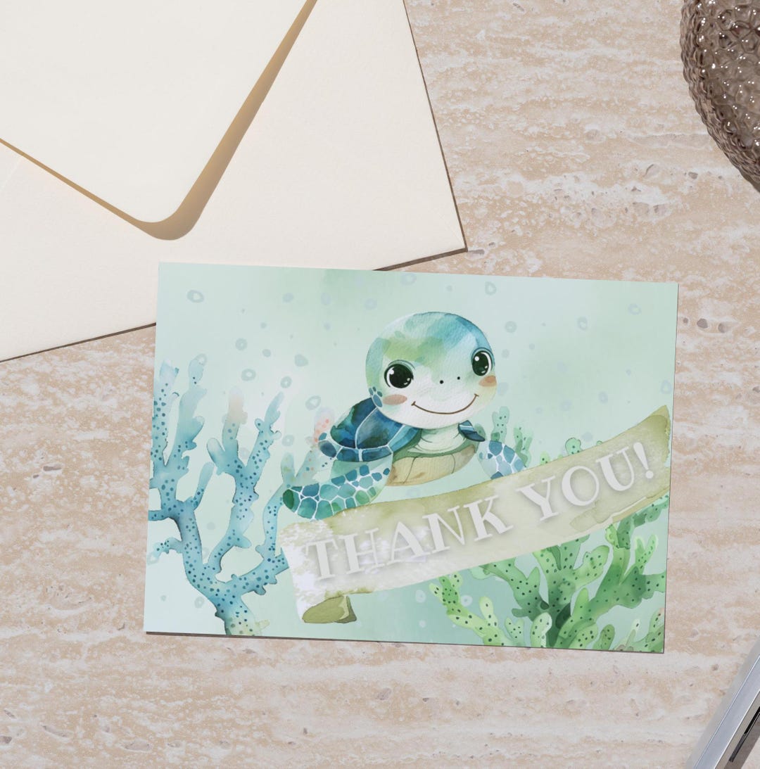 Editable Turtle Foldable Thank You Card, Blank, Turtley Two ...