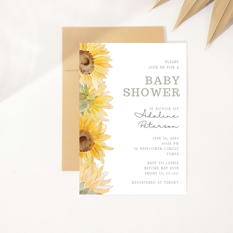 Editable Sunflower Baby Shower Invitation Template, Customizable ...