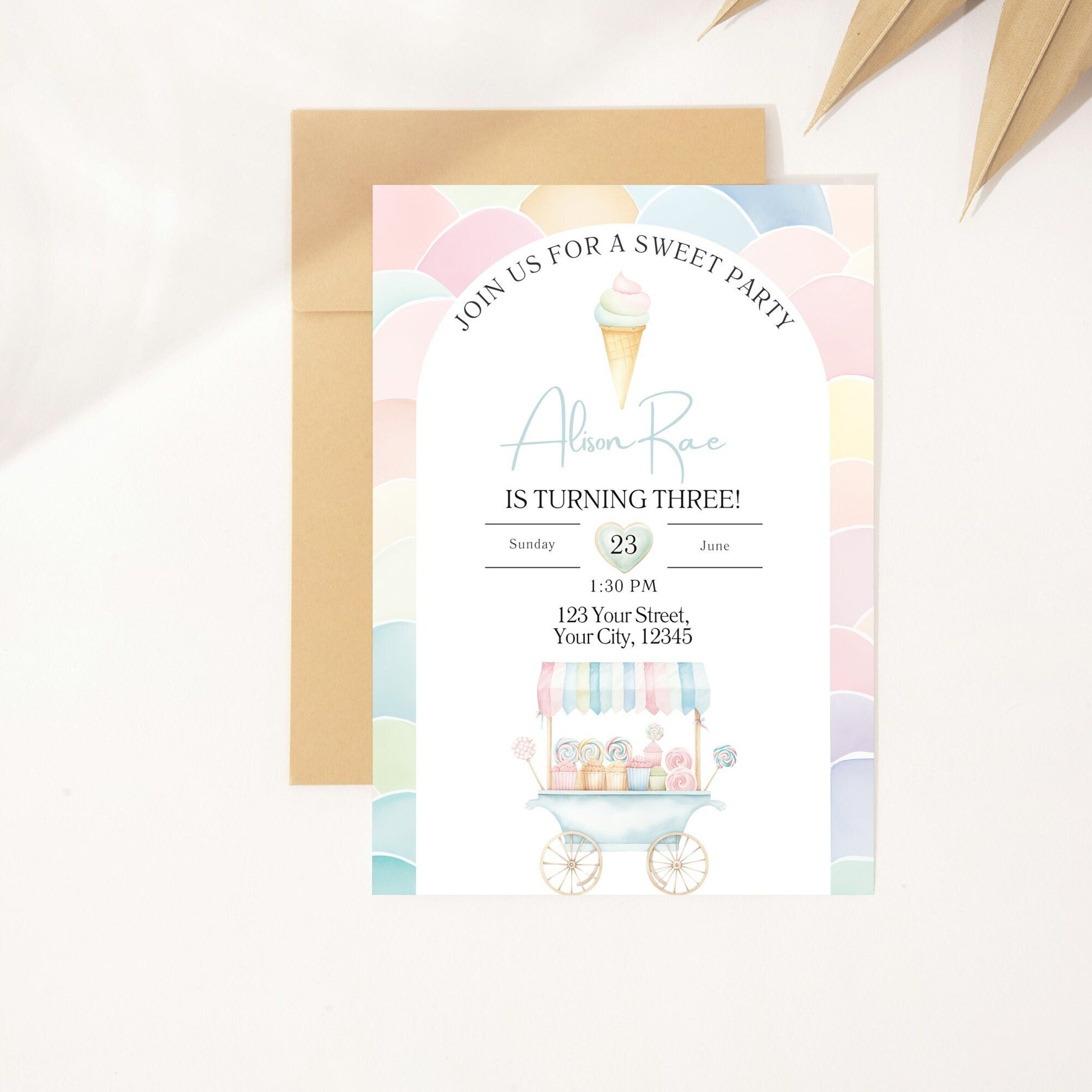 Editable Pastel Sweet Party Birthday Invitation, Customizable, Instant ...