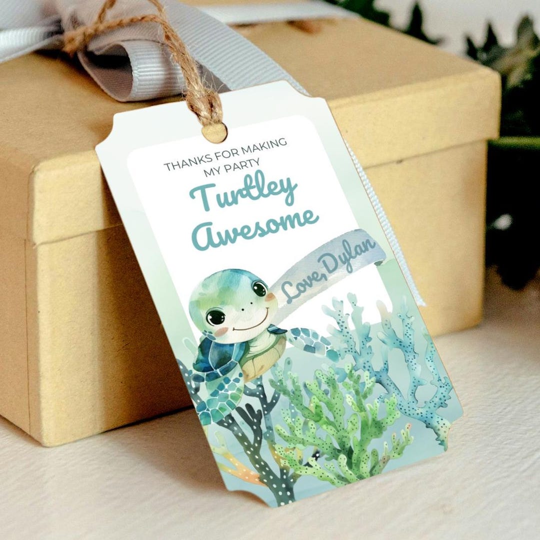 Editable Turtle Birthday Party Gift Tags, Turtley Two, Customizable ...
