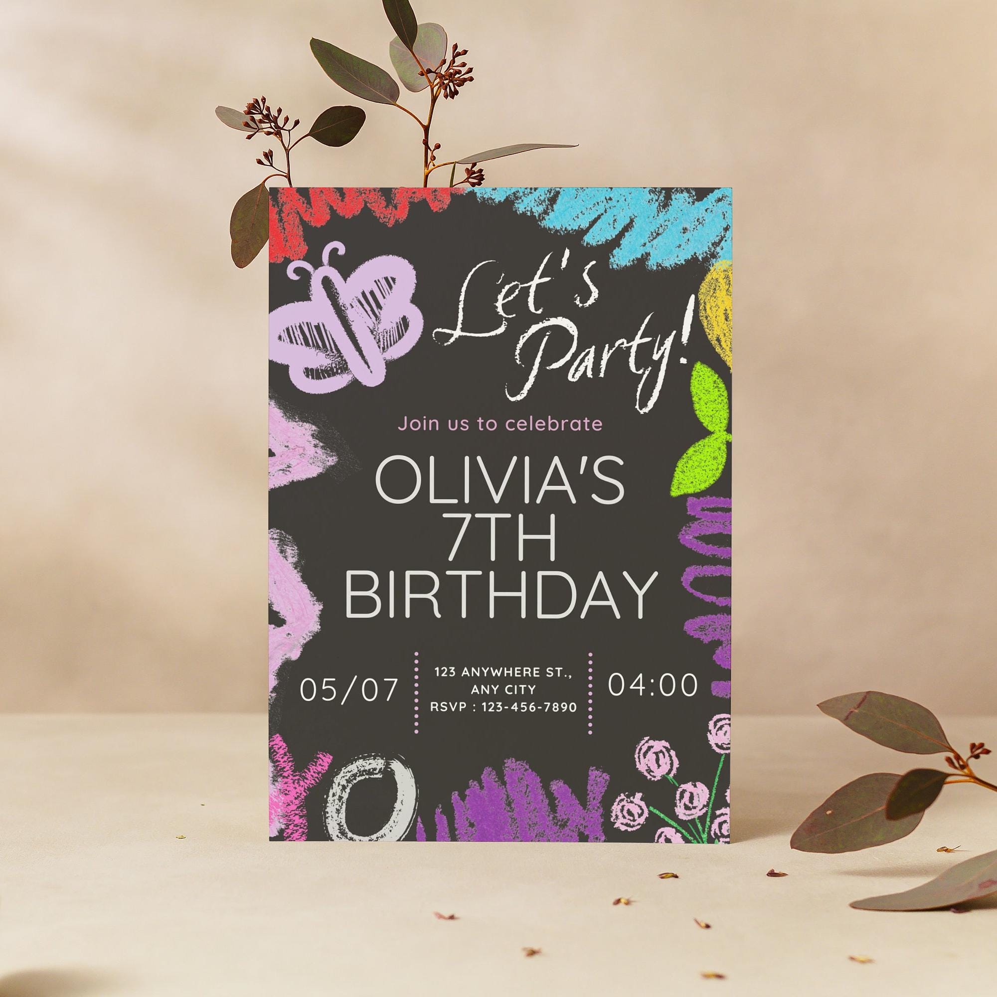 Editable Chalk Birthday Party Invitation, Customizable, Instant ...