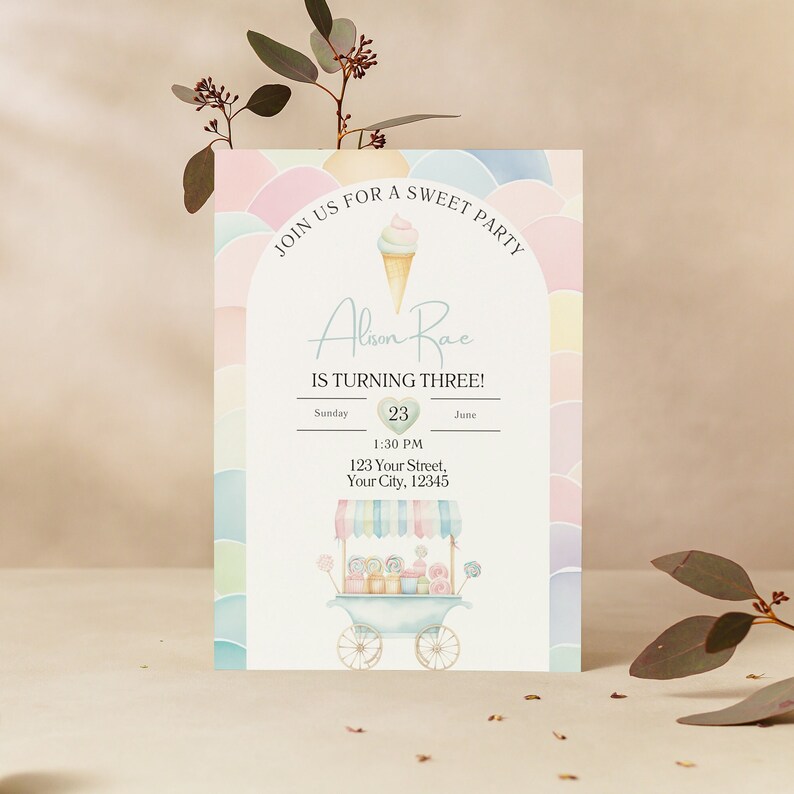 Editable Pastel Sweet Party Birthday Invitation, Customizable, Instant ...