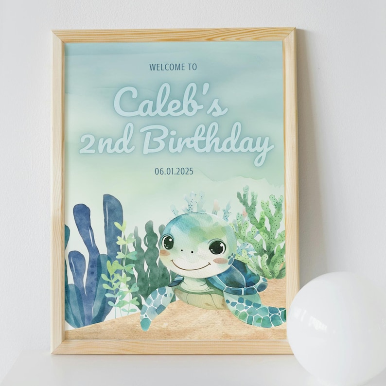 Editable Turtle Birthday Welcome Sign, Turtley Two, Customizable ...