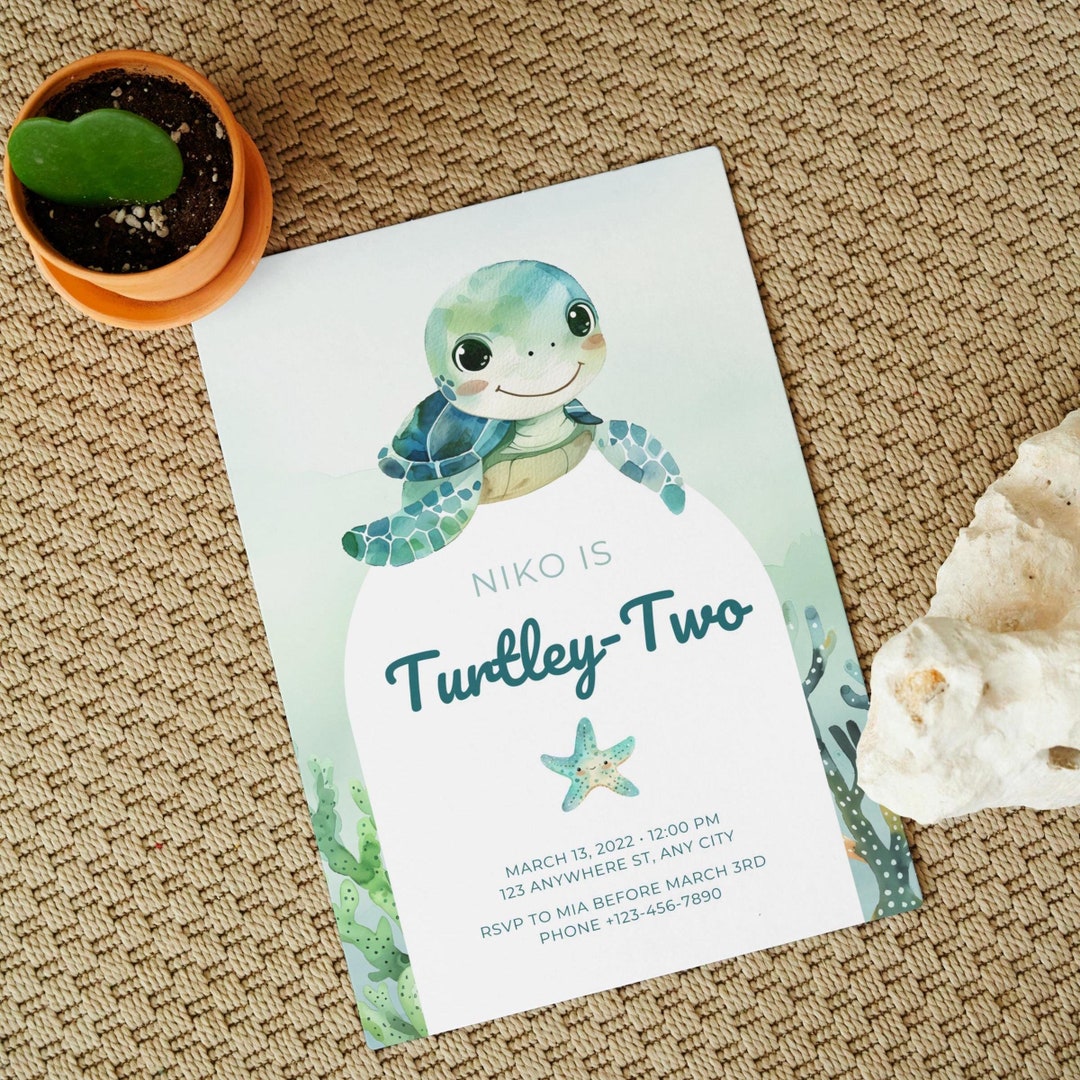 Editable Turtle Birthday Party Invitation, Turtley Two, Customizable, Instant Download - Etsy