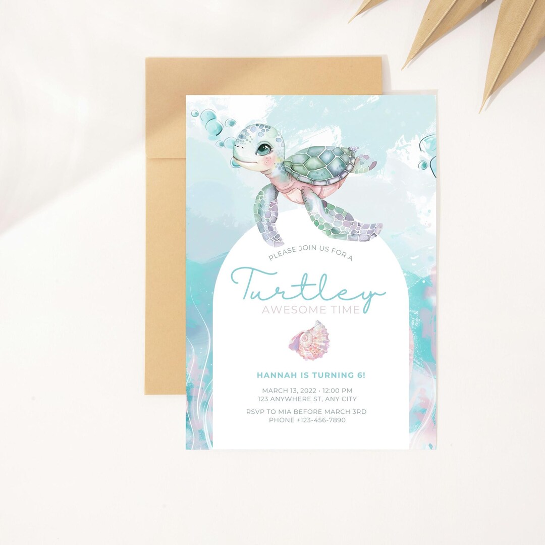 Turtle Birthday Party Invitation, Customizable Template (digital ...
