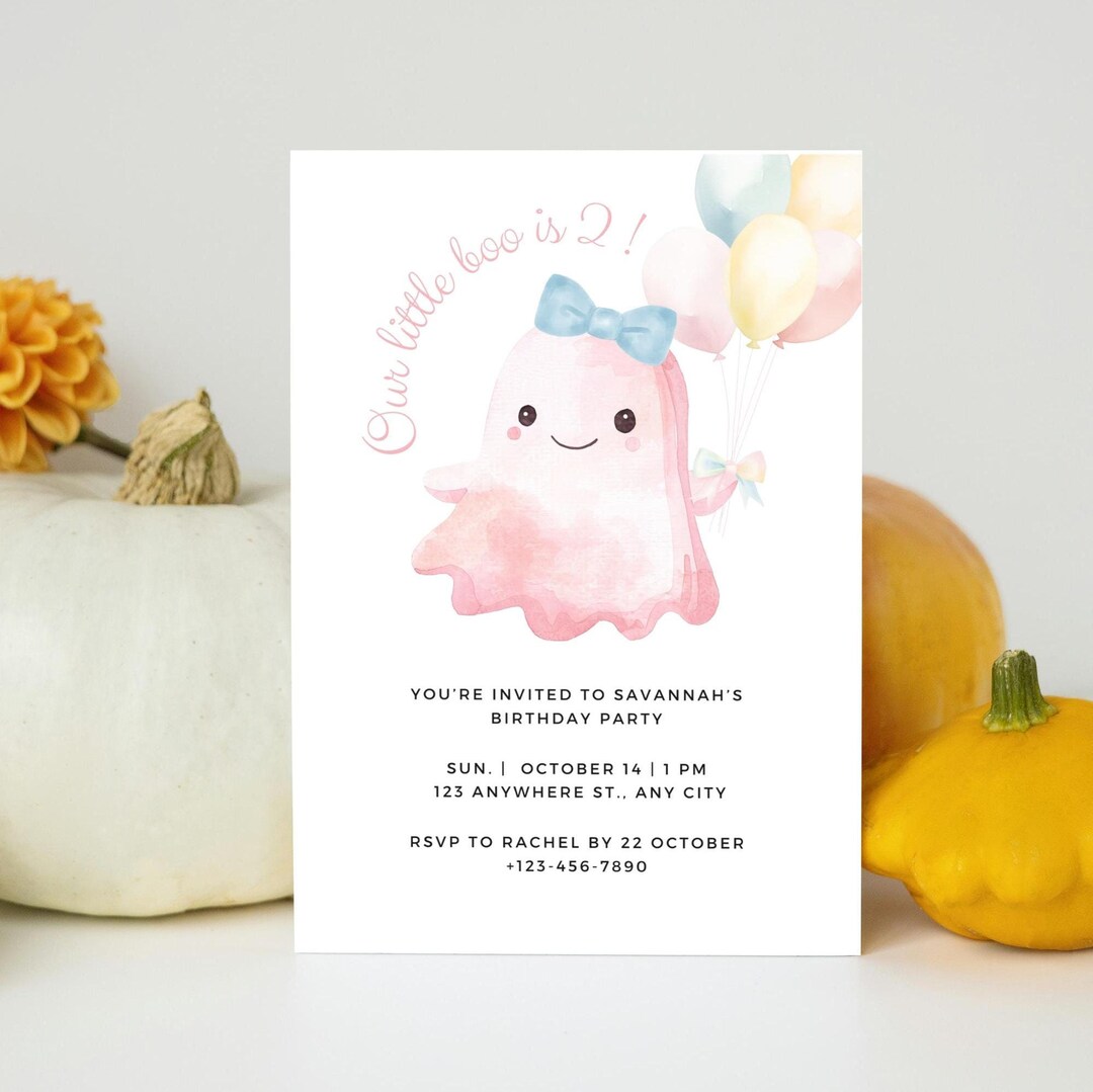 Editable Little Boo Birthday Invitation, Halloween Ghost Party (digital ...