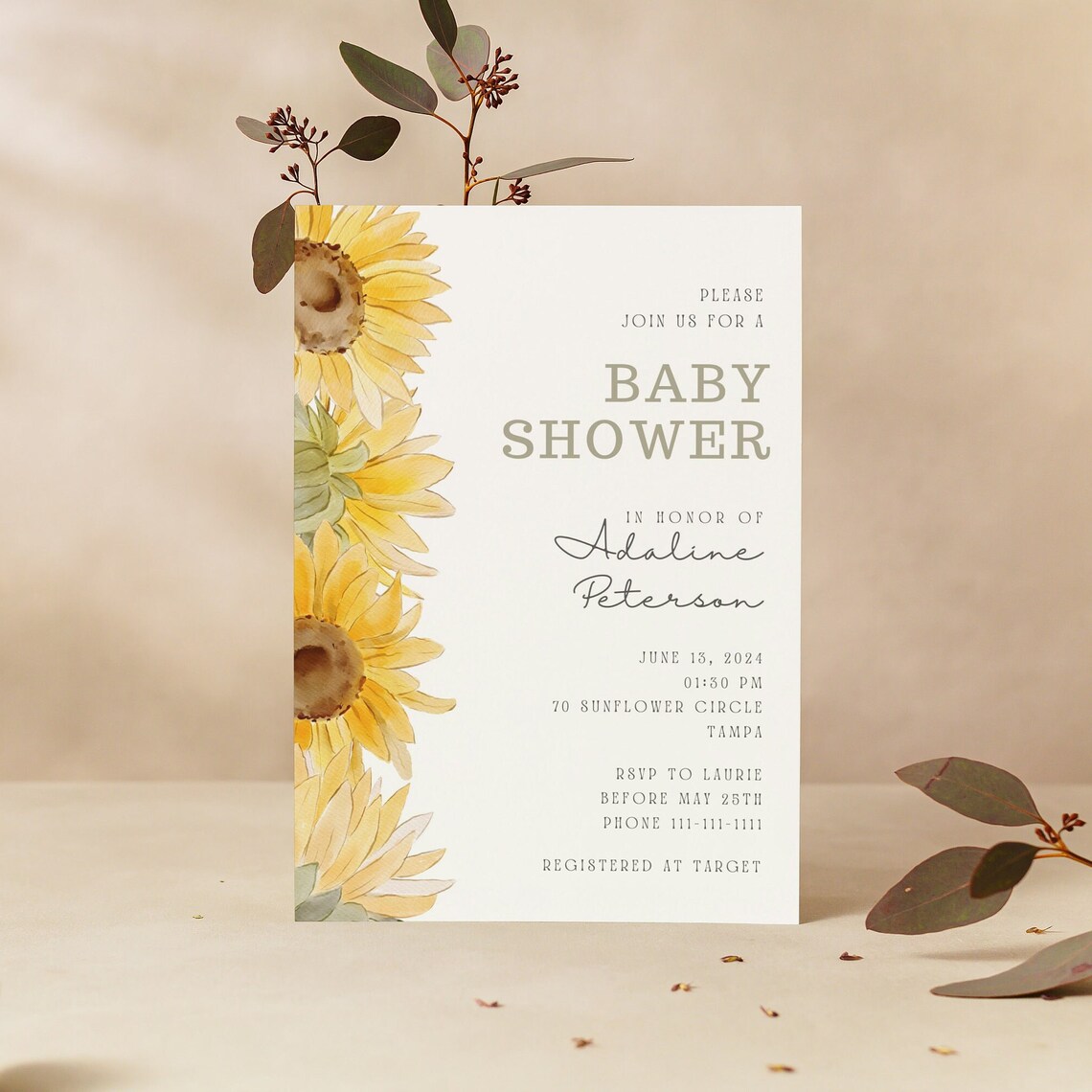 Editable Sunflower Baby Shower Invitation Template, Customizable ...