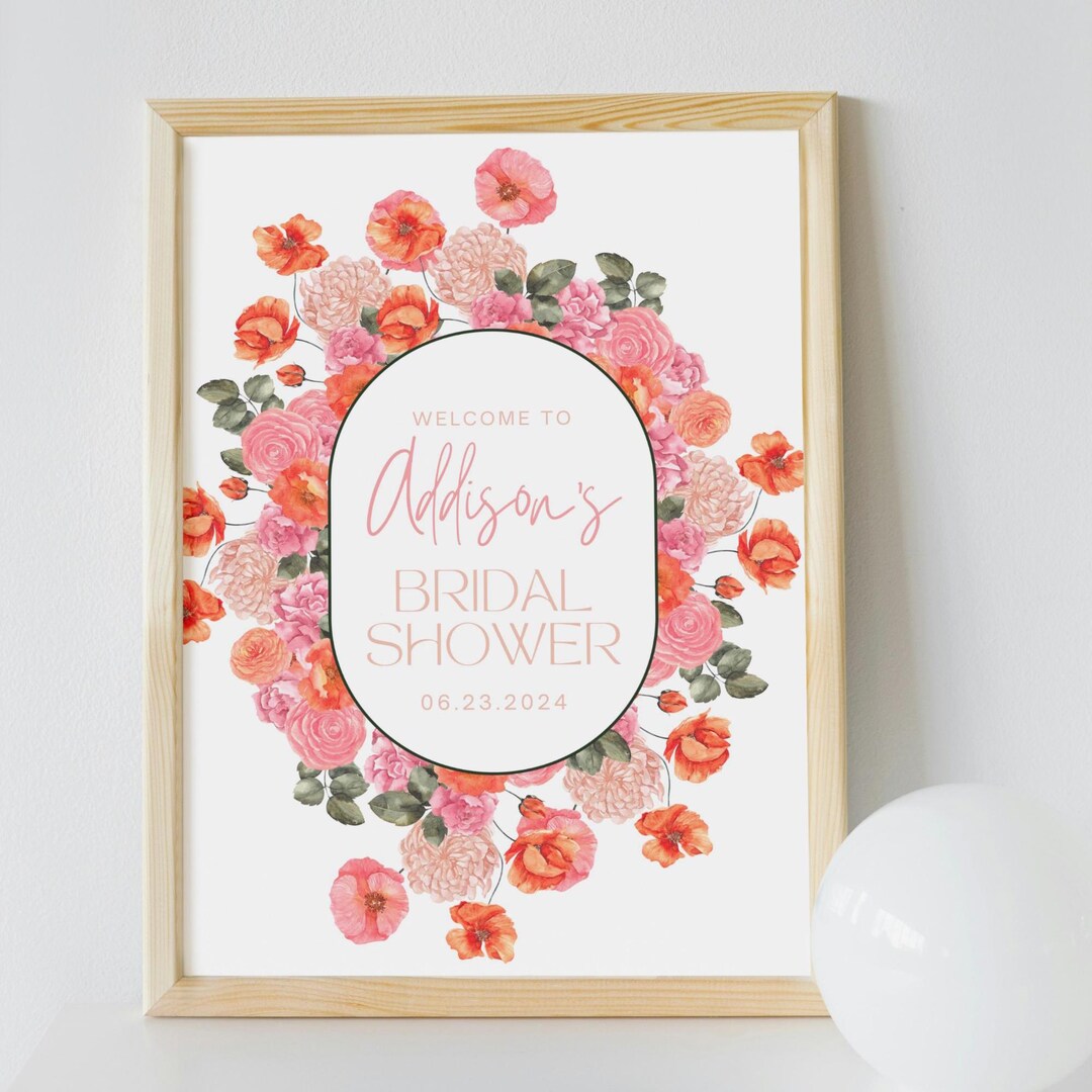 Editable Pink Floral/rose Welcome Sign Poster, Bridal Shower/baby ...