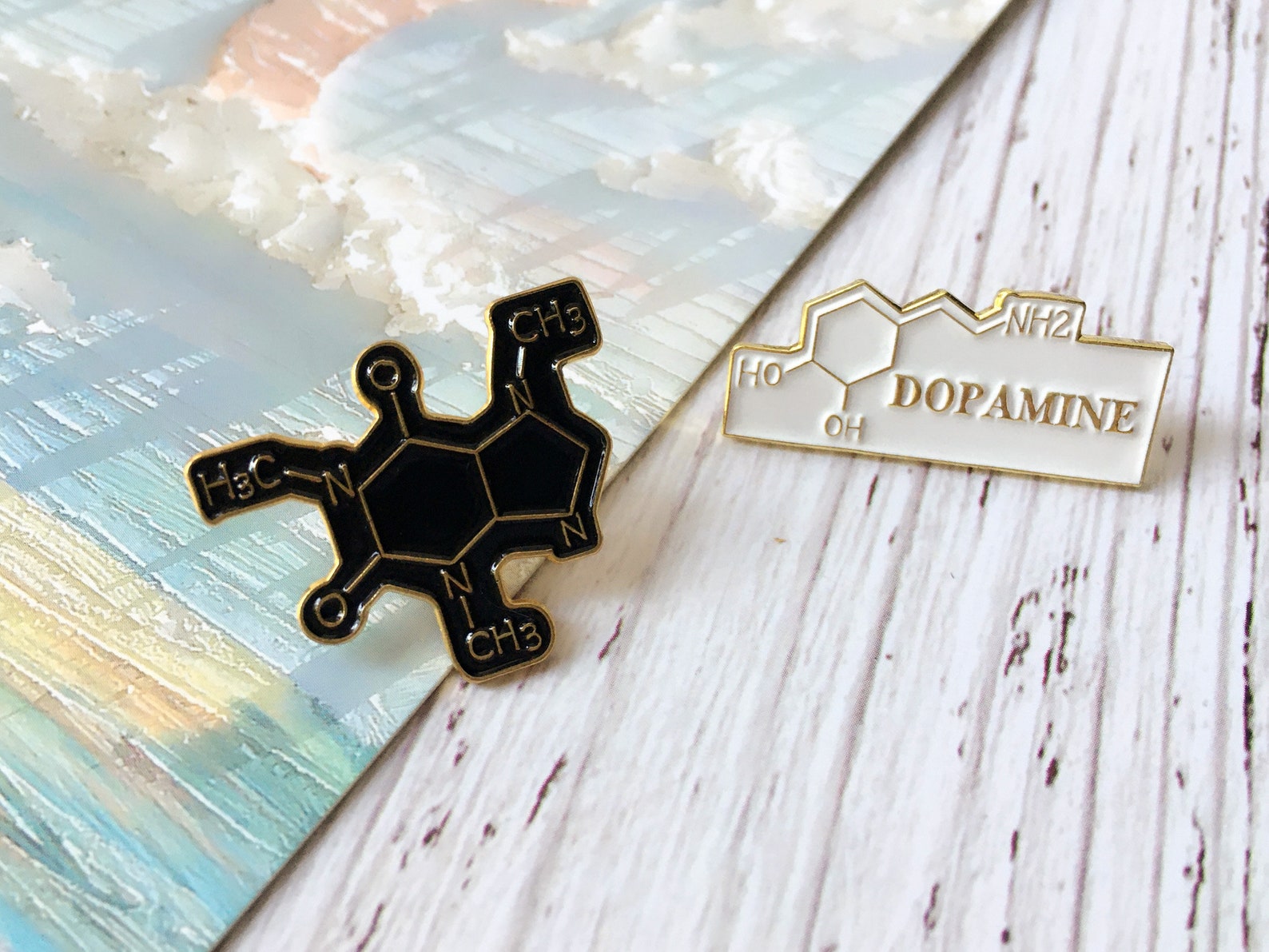 Caffeine Dopamine Science Enamel Pin, STEM Badge Pin, Lapel Pin, Collar ...