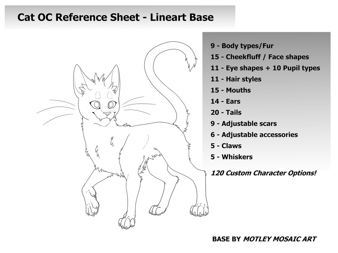Cat OC Reference Sheet Lineart Base - Etsy