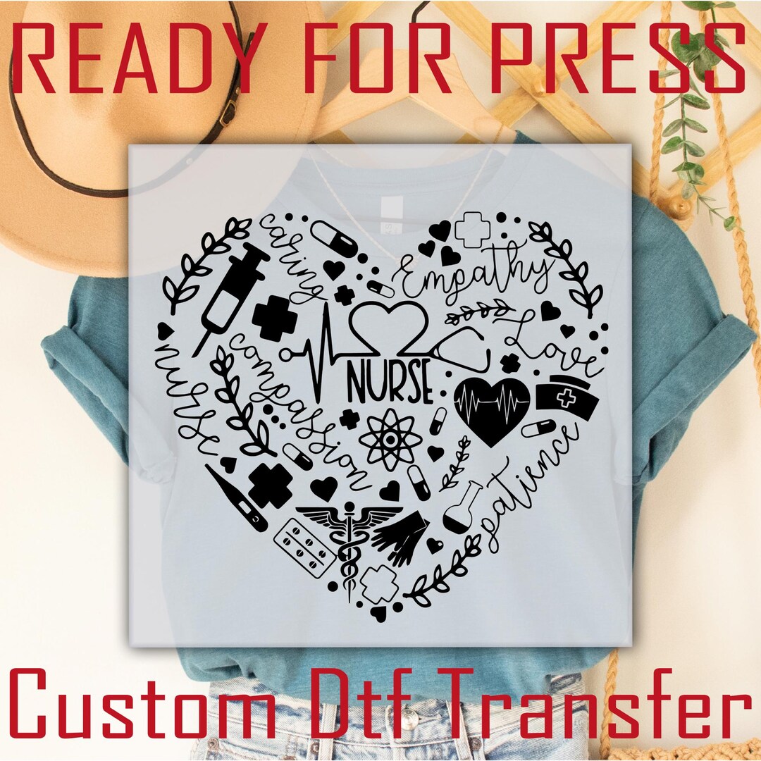 Nurse Heart DTF Transfer: Ready to Press Heat Transfer Decal - Etsy