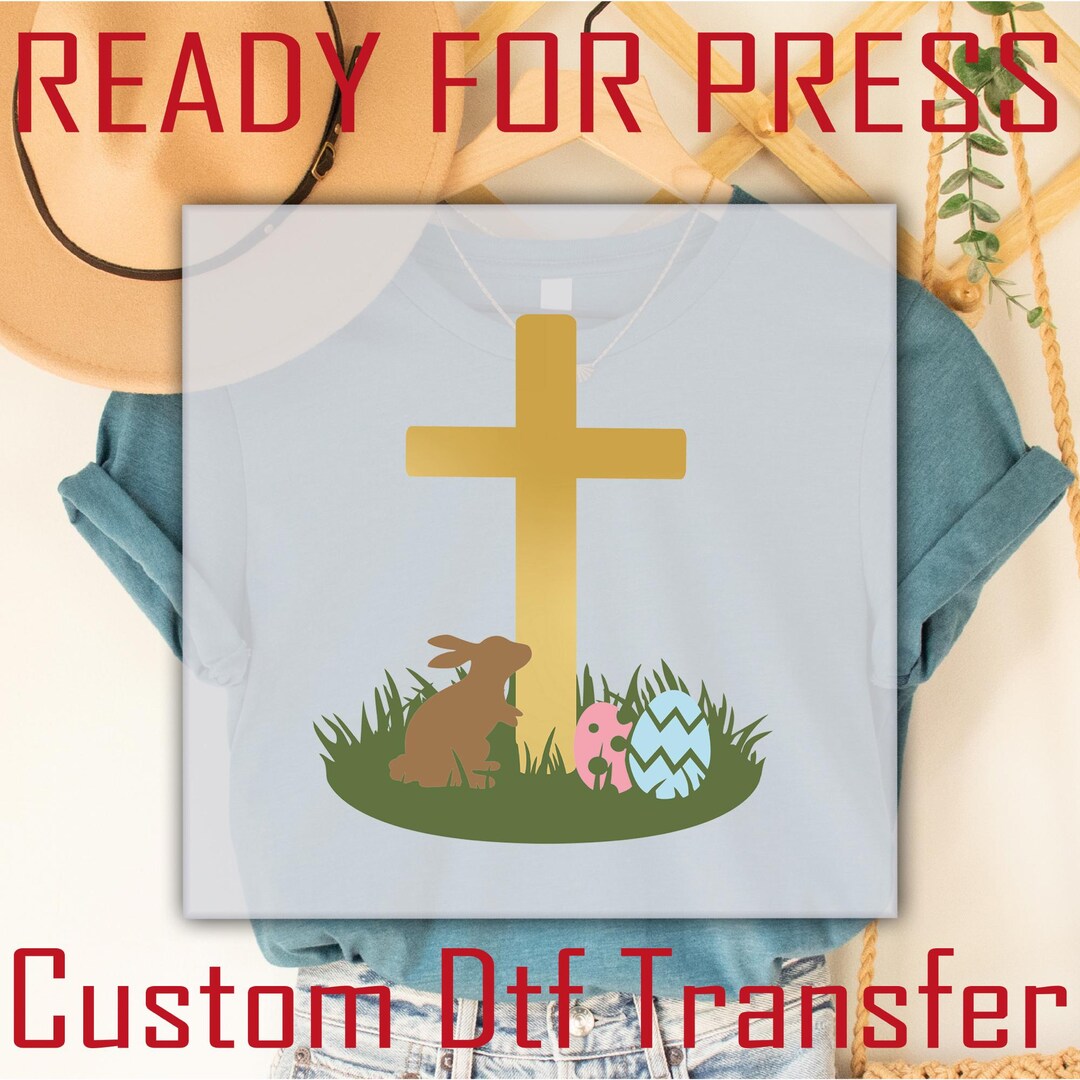 Easter Bunny With Cross DTF Transfers, Christian Dtf Transfers, Heat ...