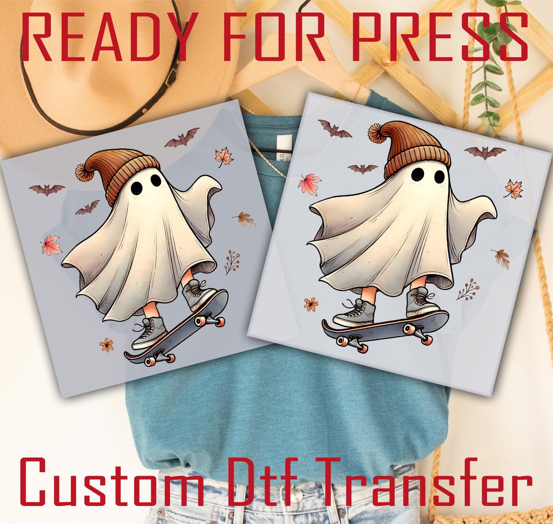 Sweet Ghost Ride A Skateboard Ready to Press, Spooky Season Transfer ...