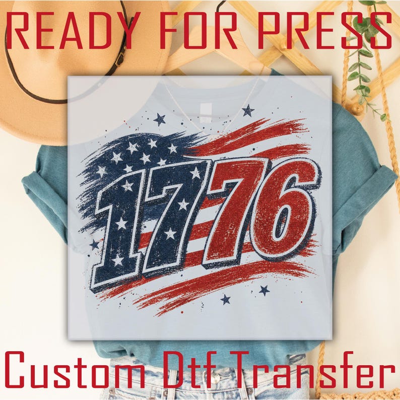 Retro 1776 Patriotic DTF Transfer, 4th of July Vintage USA Flag Ready ...