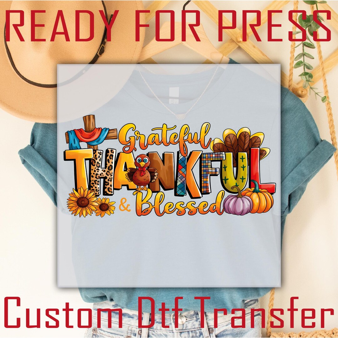 Thankful Blessed DTF Transfer, Christian Thanksgiving, Leopard Turkey ...