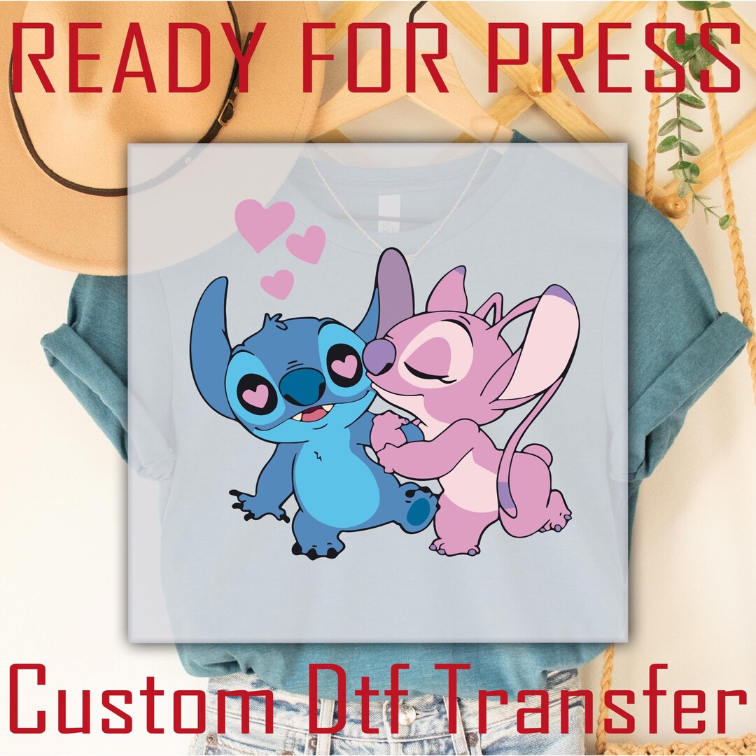 Stitch Valentine Dtf Transfer, Stitch Kiss Valentine's Day Ready to ...