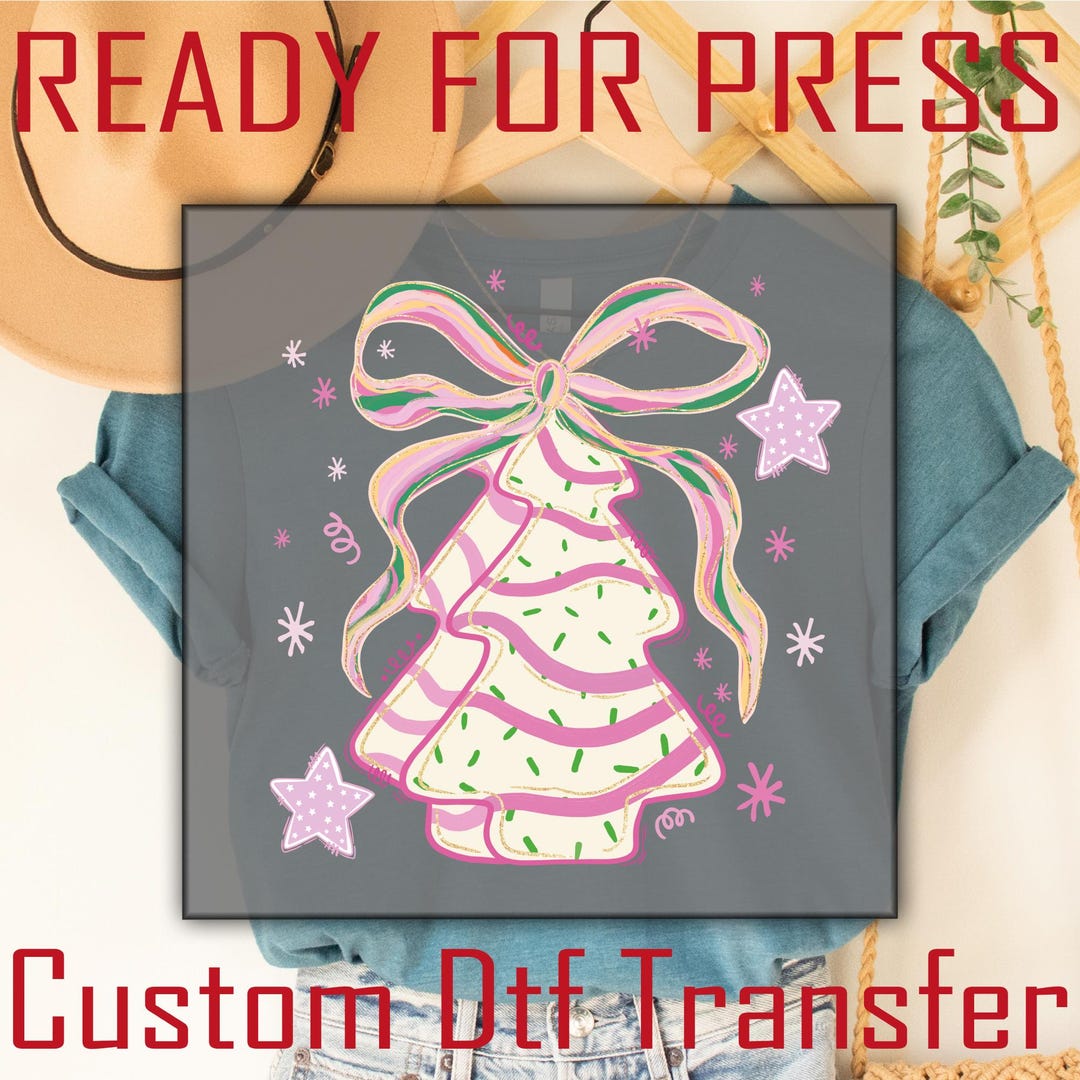 Pink Christmas Tree DTF Transfer, Holiday Bow Shirt Design - Etsy