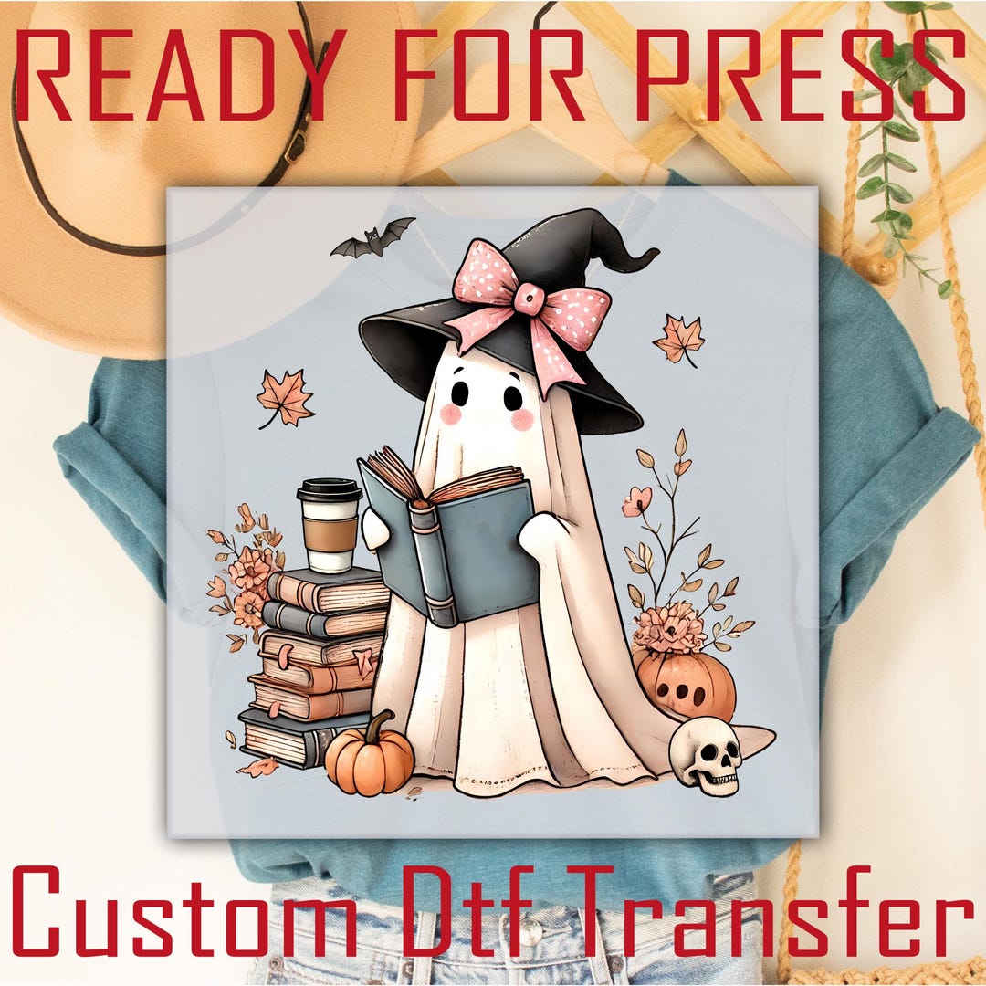Ghost Reading a Book Ready to Press, Bookish Lover Dtf Transfer ...