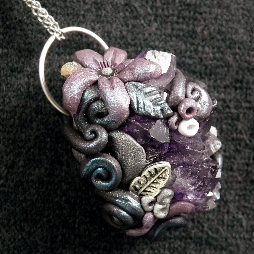 TUTORIAL: Amethyst & Clay Flower Pendant polymer Clay Pendant ...