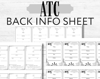 ACEO ATC Back Side Info Card Sheets Printable Download, Artist Trading ...