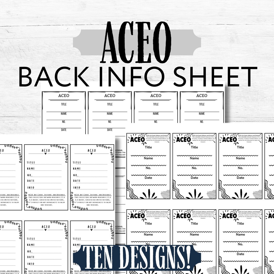 ACEO ATC Back Side Info Card Sheets Printable Download, Artist Trading ...