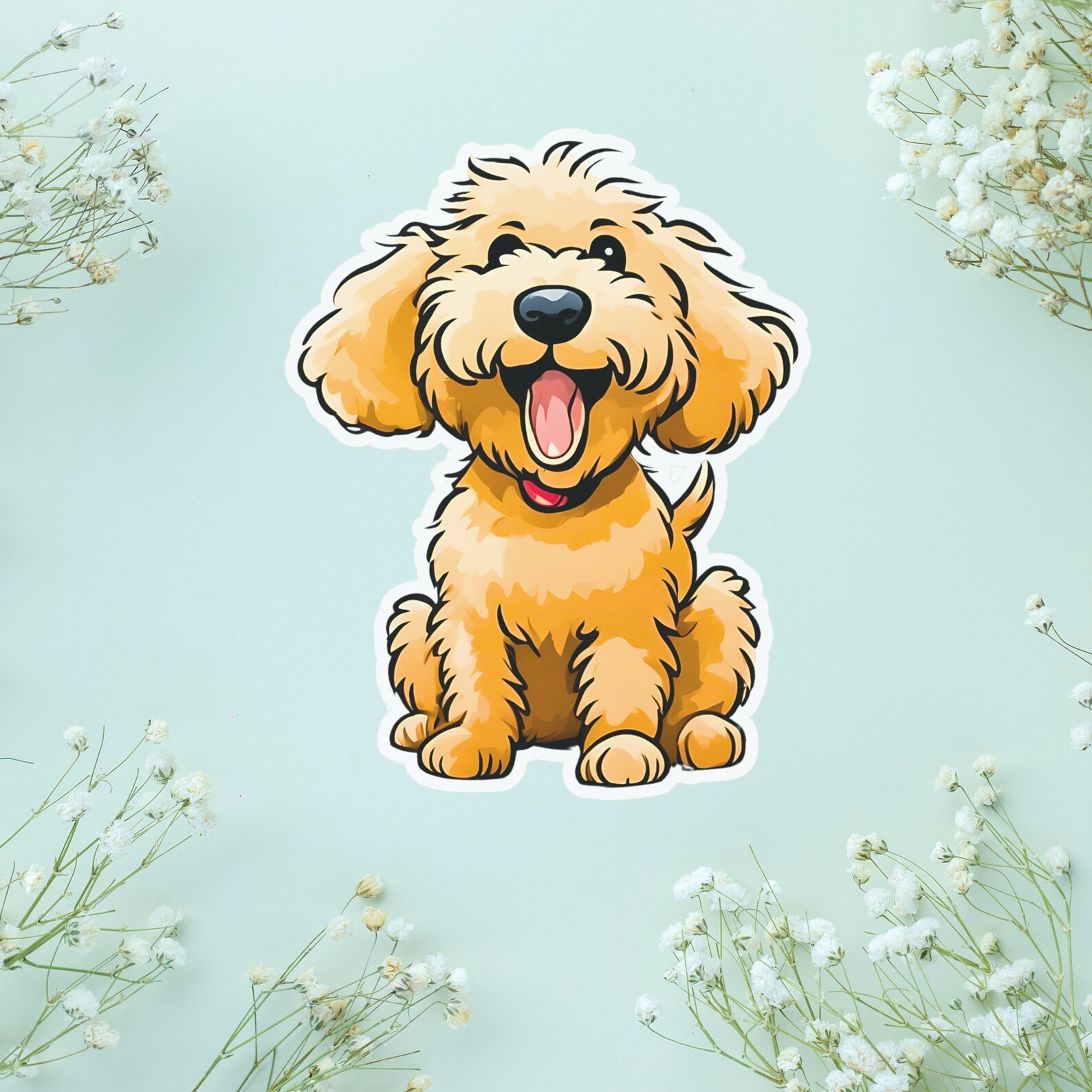 Mini Goldendoodle cortado Vinyl Sticker Cute Dog Decal for Laptops ...