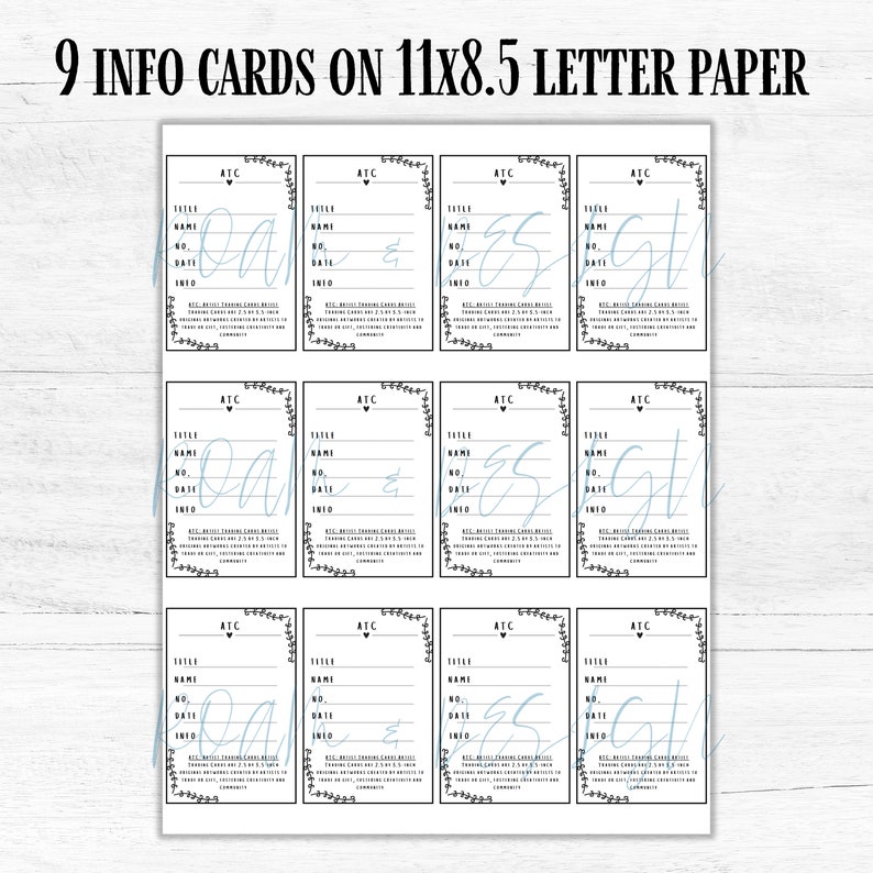 ATC ACEO Back Side Info Card Sheets Printable Download, Artist Trading ...