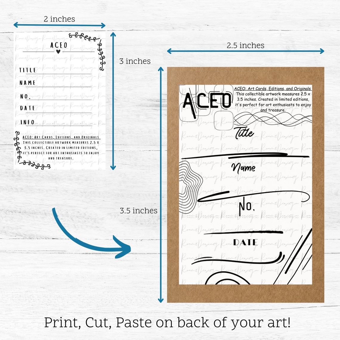 ACEO ATC Back Side Info Card Sheets Printable Download, Artist Trading ...
