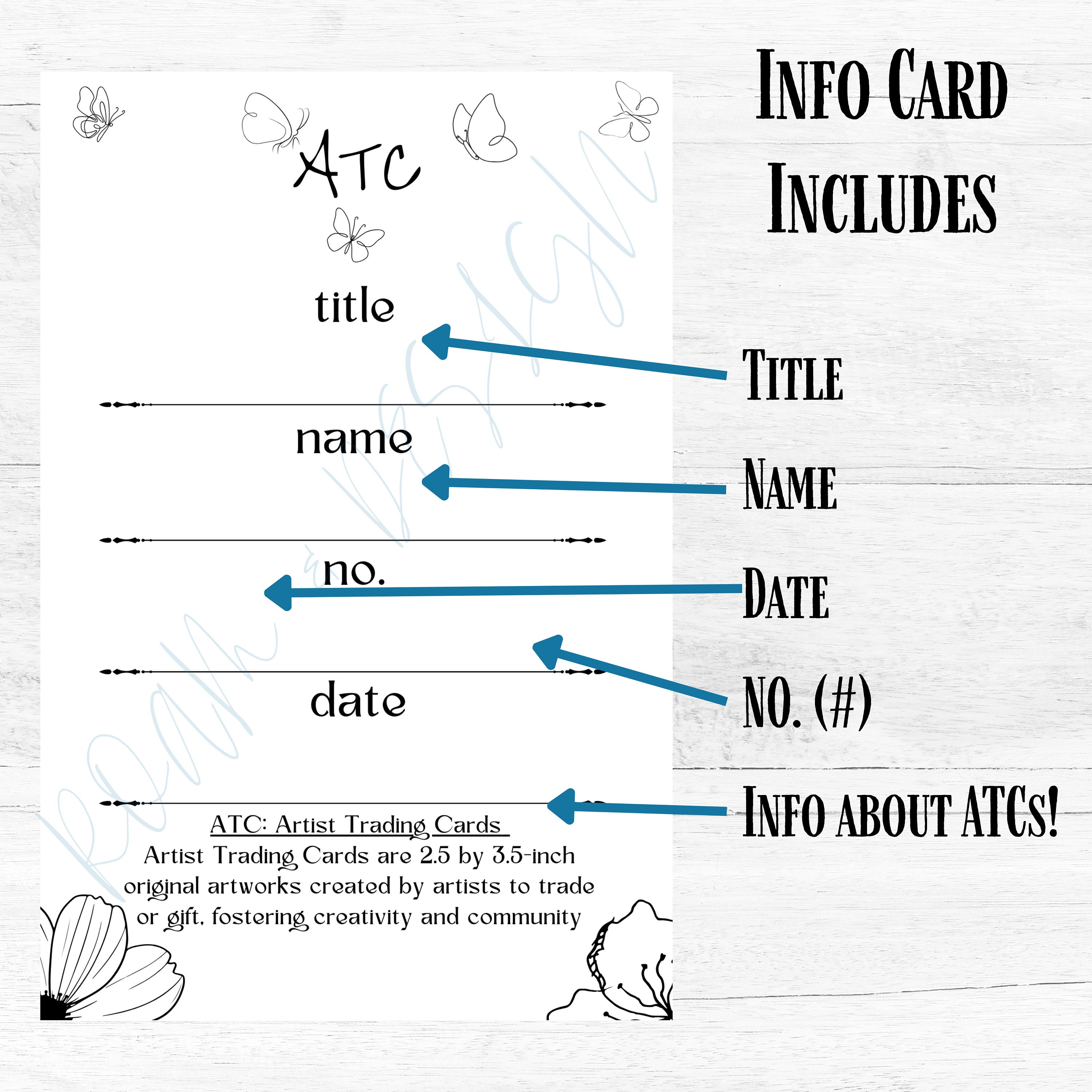 ATC ACEO Back Side Info Card Sheets Printable Download, Artist Trading ...