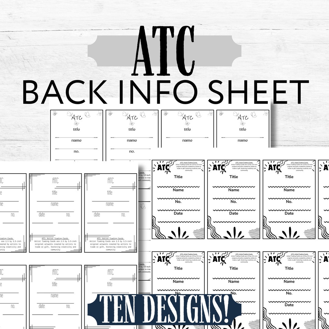 ATC ACEO Back Side Info Card Sheets Printable Download, Artist Trading ...