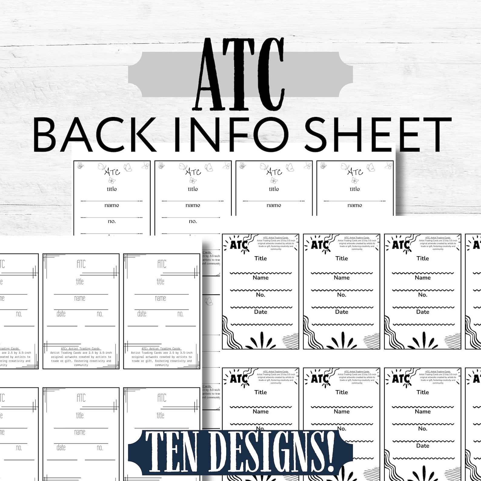 ATC ACEO Back Side Info Card Sheets Printable Download, Artist Trading ...