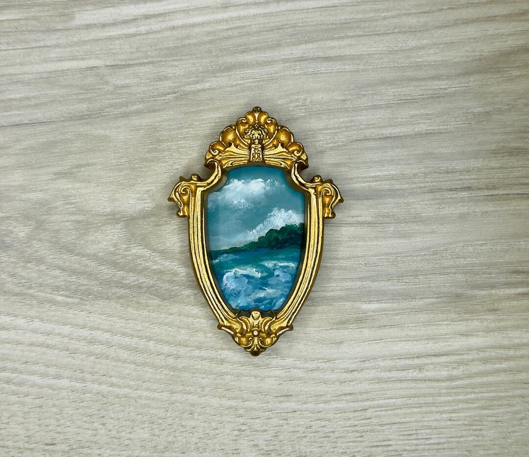 Original Oil Painting Small Landscape Magnet in Gold Frame – Miniature ...