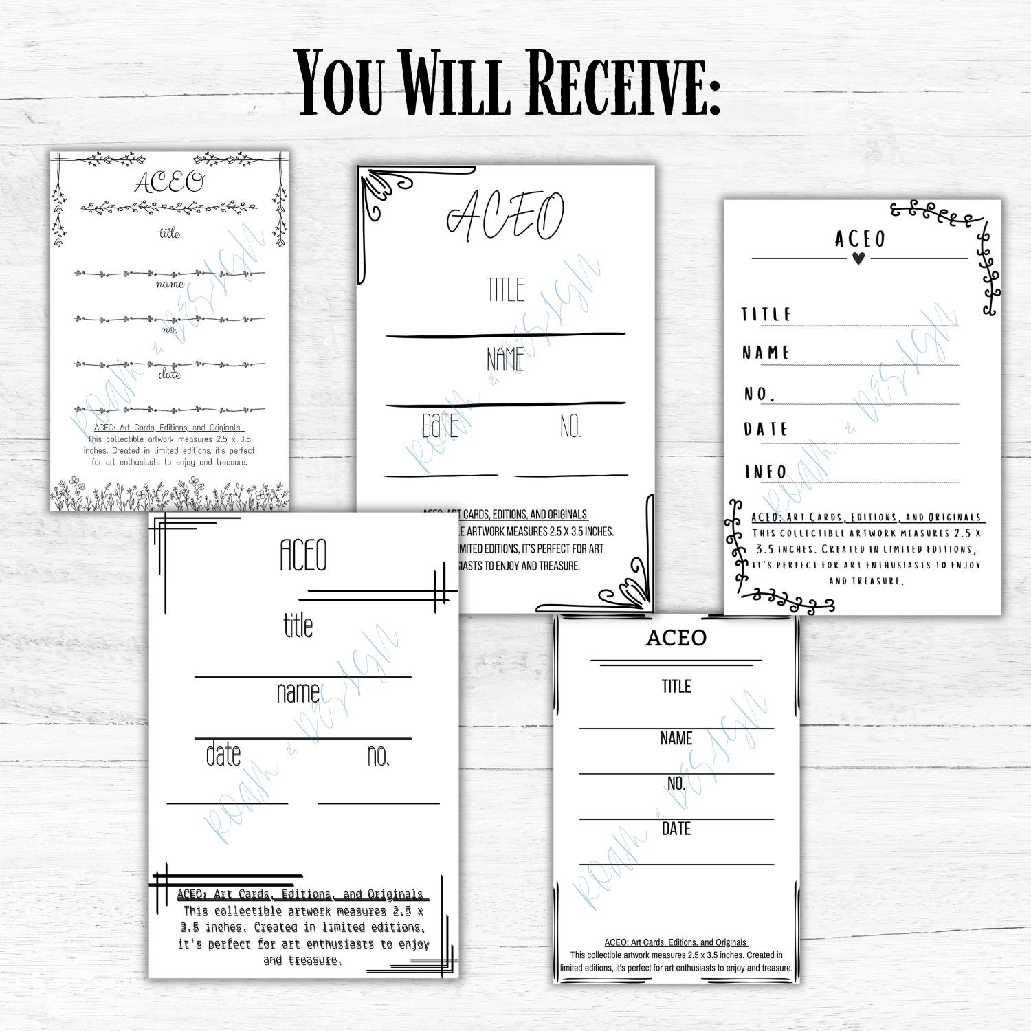 ACEO ATC Back Side Info Card Sheets Printable Download, Artist Trading ...