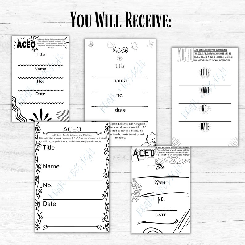 ACEO ATC Back Side Info Card Sheets Printable Download, Artist Trading ...