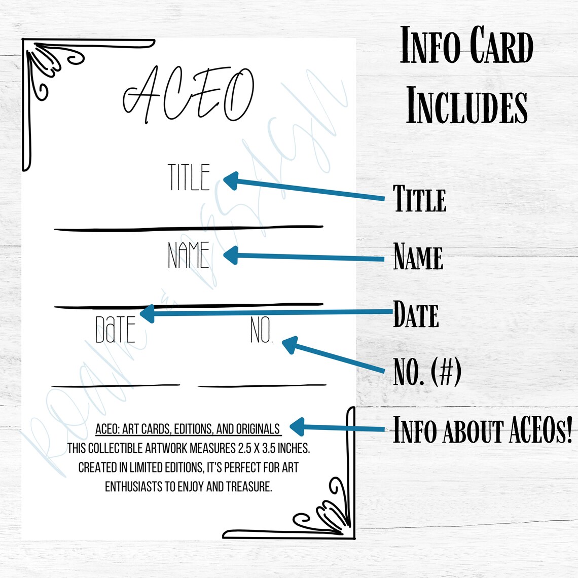 ACEO ATC Back Side Info Card Sheets Printable Download, Artist Trading ...