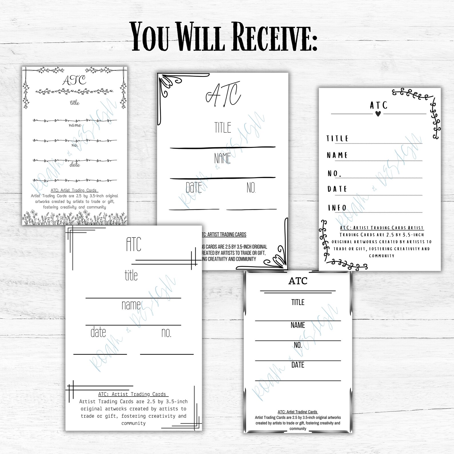 ATC ACEO Back Side Info Card Sheets Printable Download, Artist Trading ...
