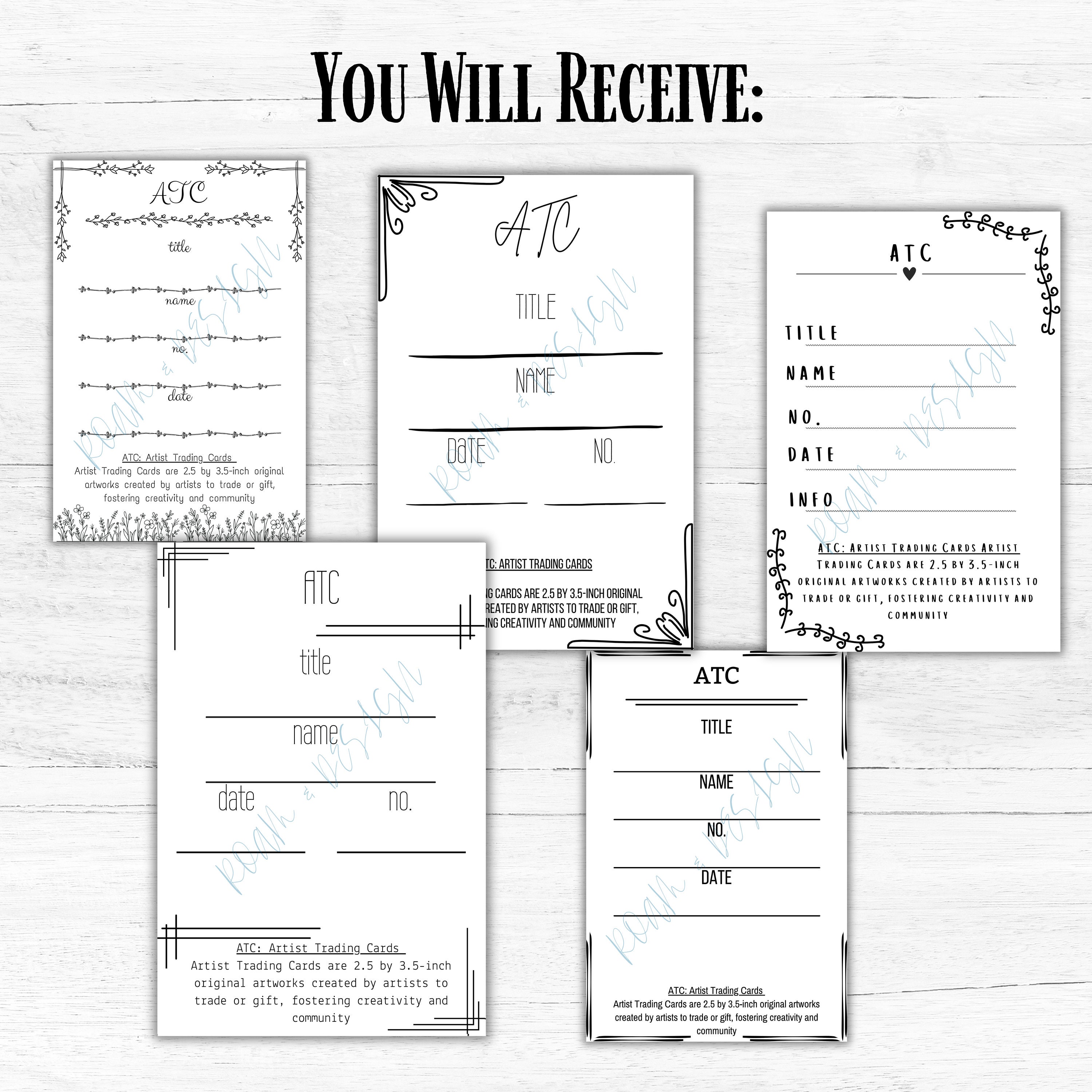 ATC ACEO Back Side Info Card Sheets Printable Download, Artist Trading ...