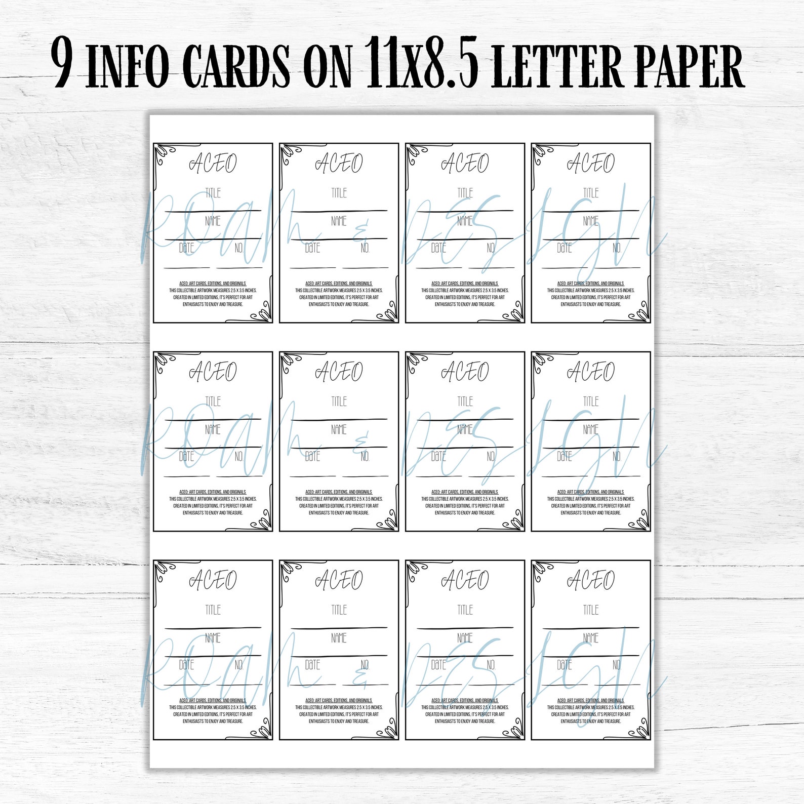 ACEO ATC Back Side Info Card Sheets Printable Download, Artist Trading ...