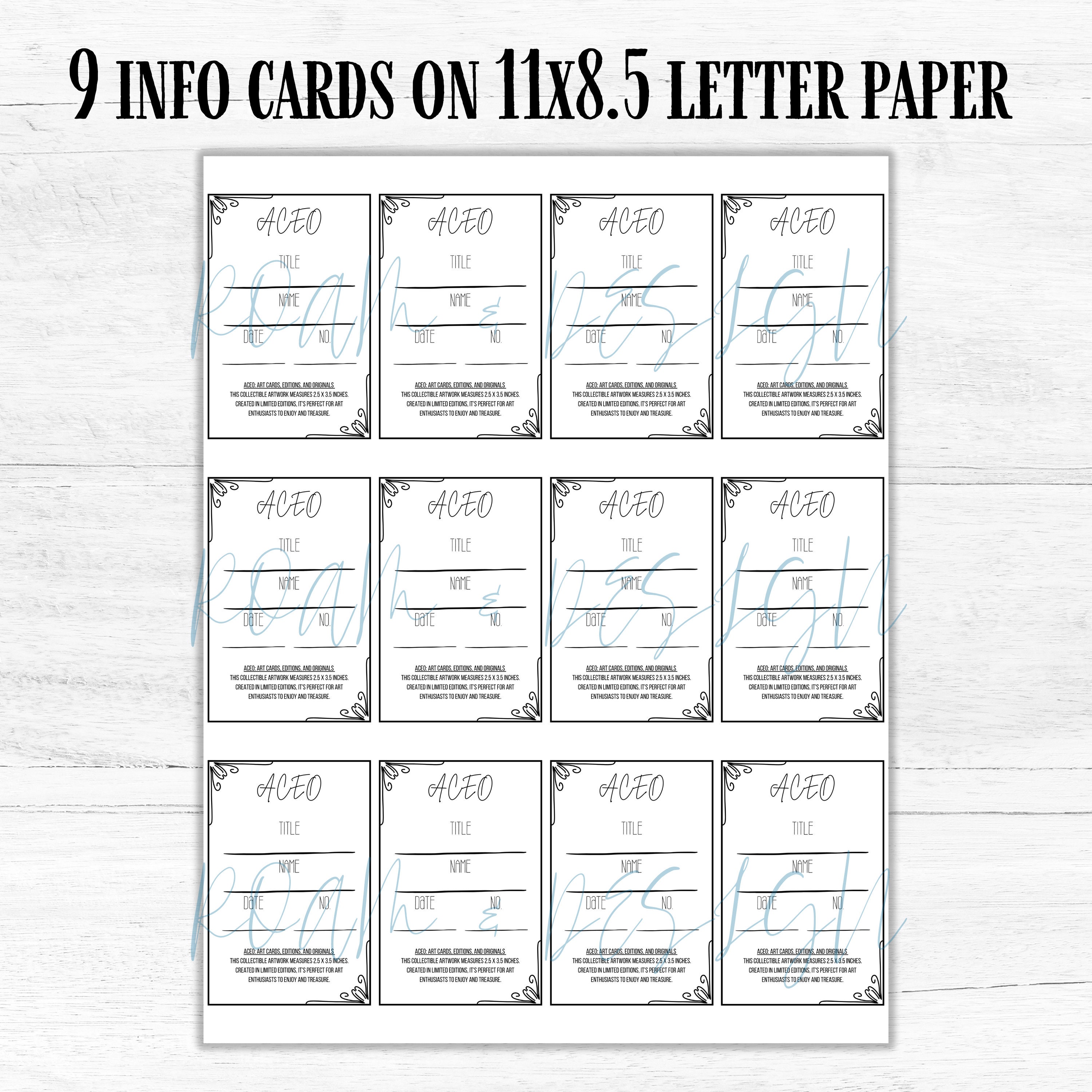 ACEO ATC Back Side Info Card Sheets Printable Download, Artist Trading ...
