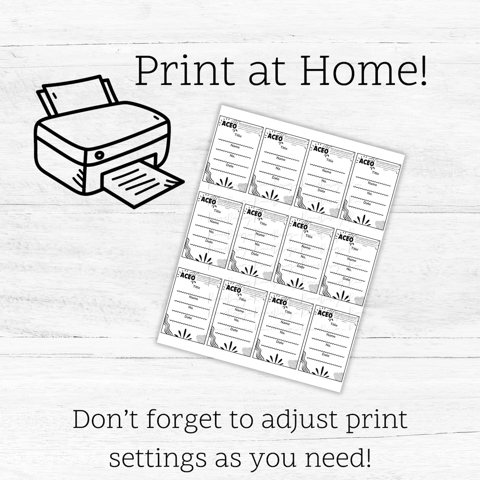 ACEO ATC Back Side Info Card Sheets Printable Download, Artist Trading ...
