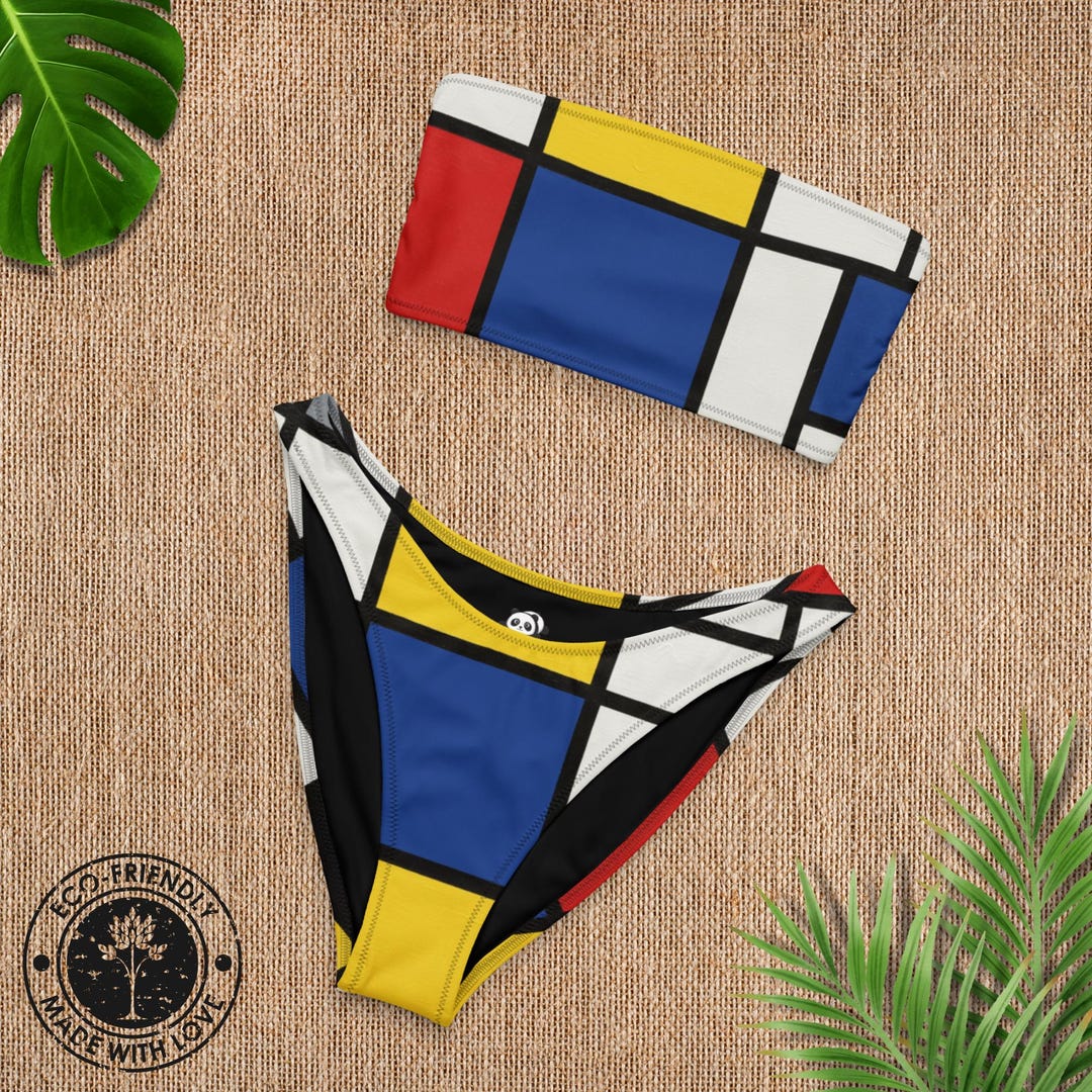 Piet Mondrian Bandeau Bikini - Eco-friendly, Mix & Match, Sizes 2XS–6XL ...