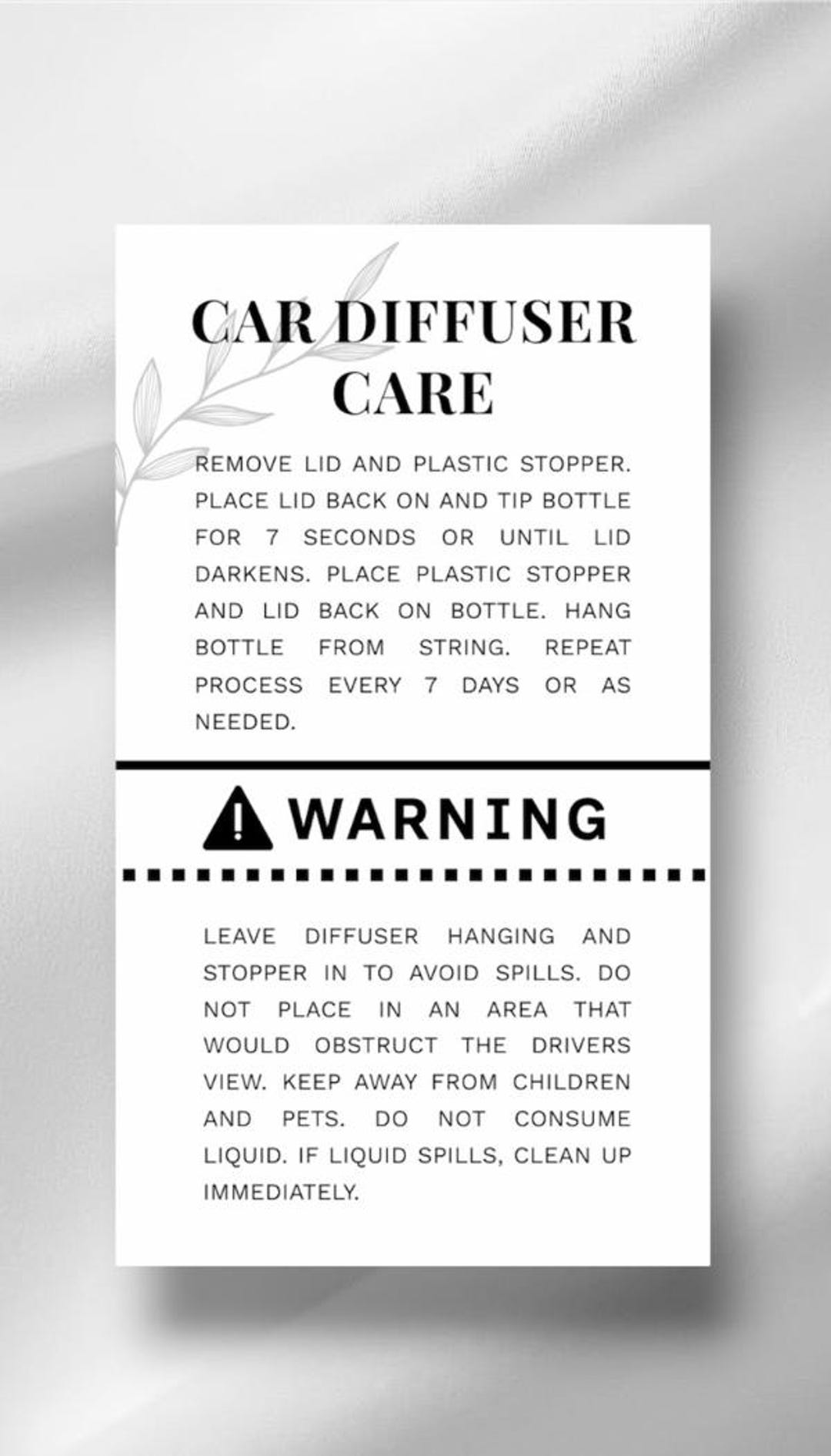 Car Diffuser + Warning Label | Printable 3.5" X 2" | Diffuser ...