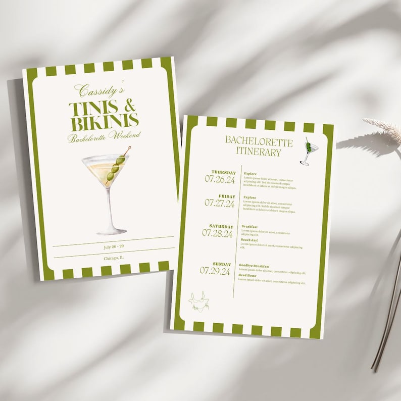 Tinis & Bikinis Bachelorette Party Invitation and Itinerary | Dirty ...